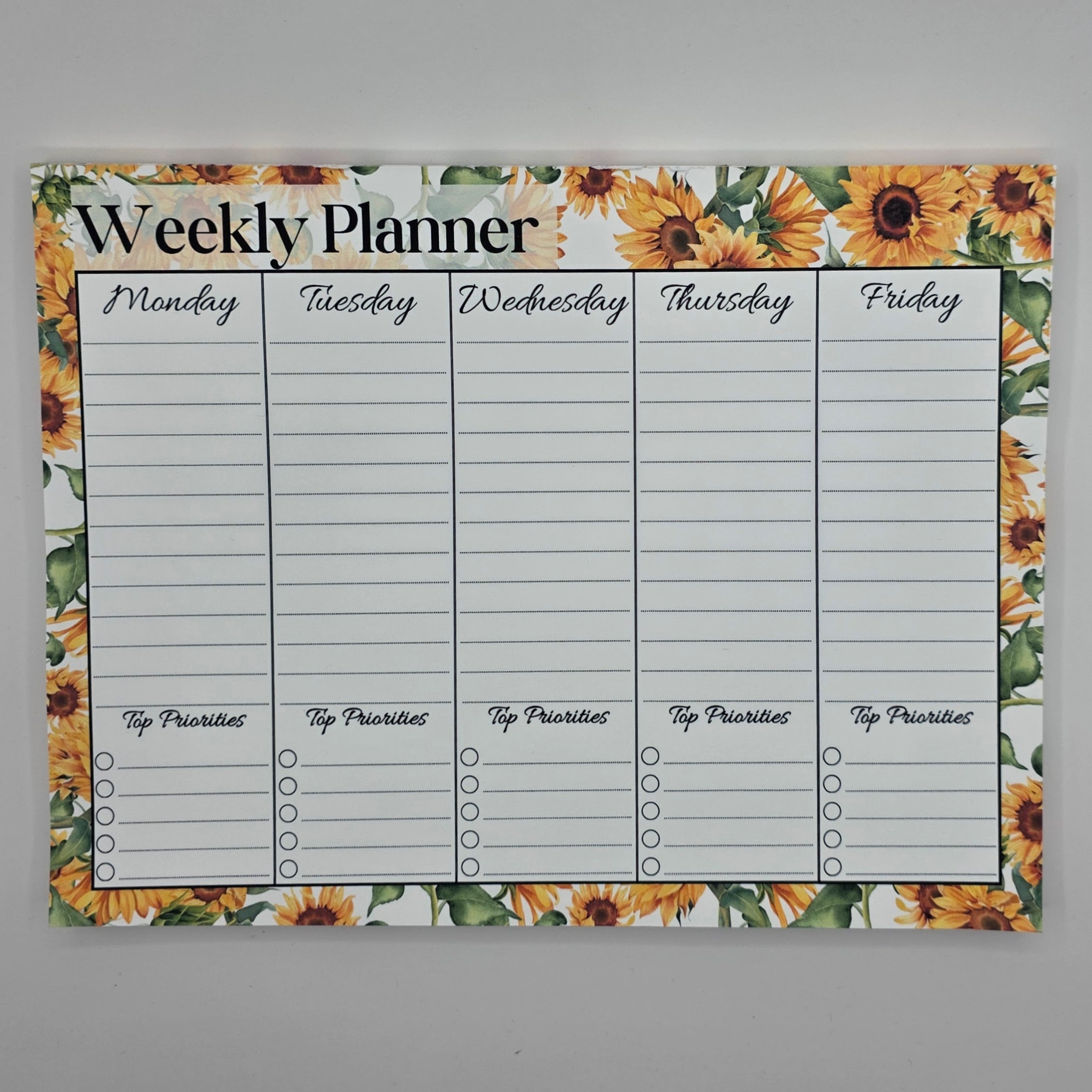 Sunflower Weekly Planner Pad – Undated 8.5x11 Desk Pad with Daily ...
